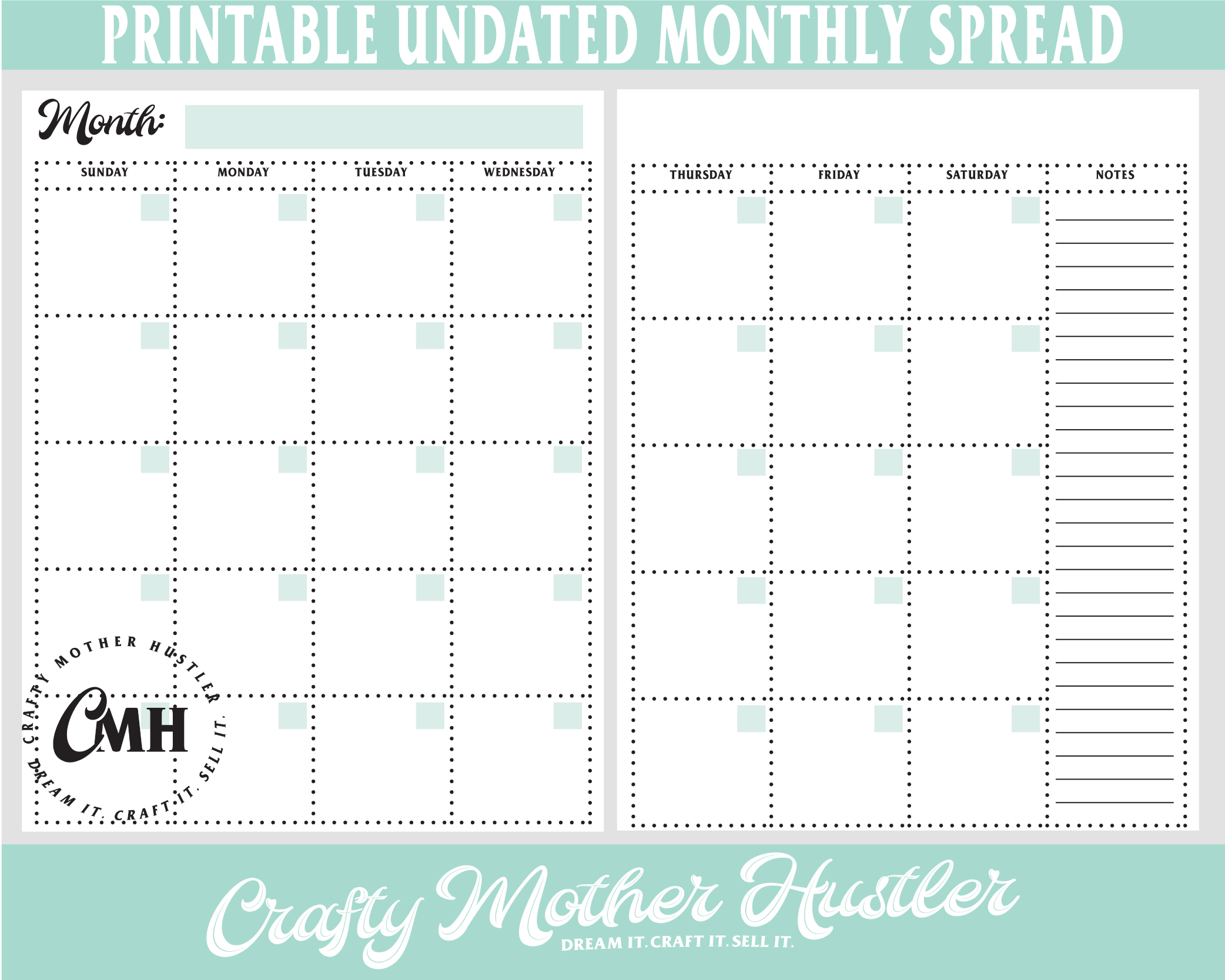 Printable Monthly Undated Planner PDF