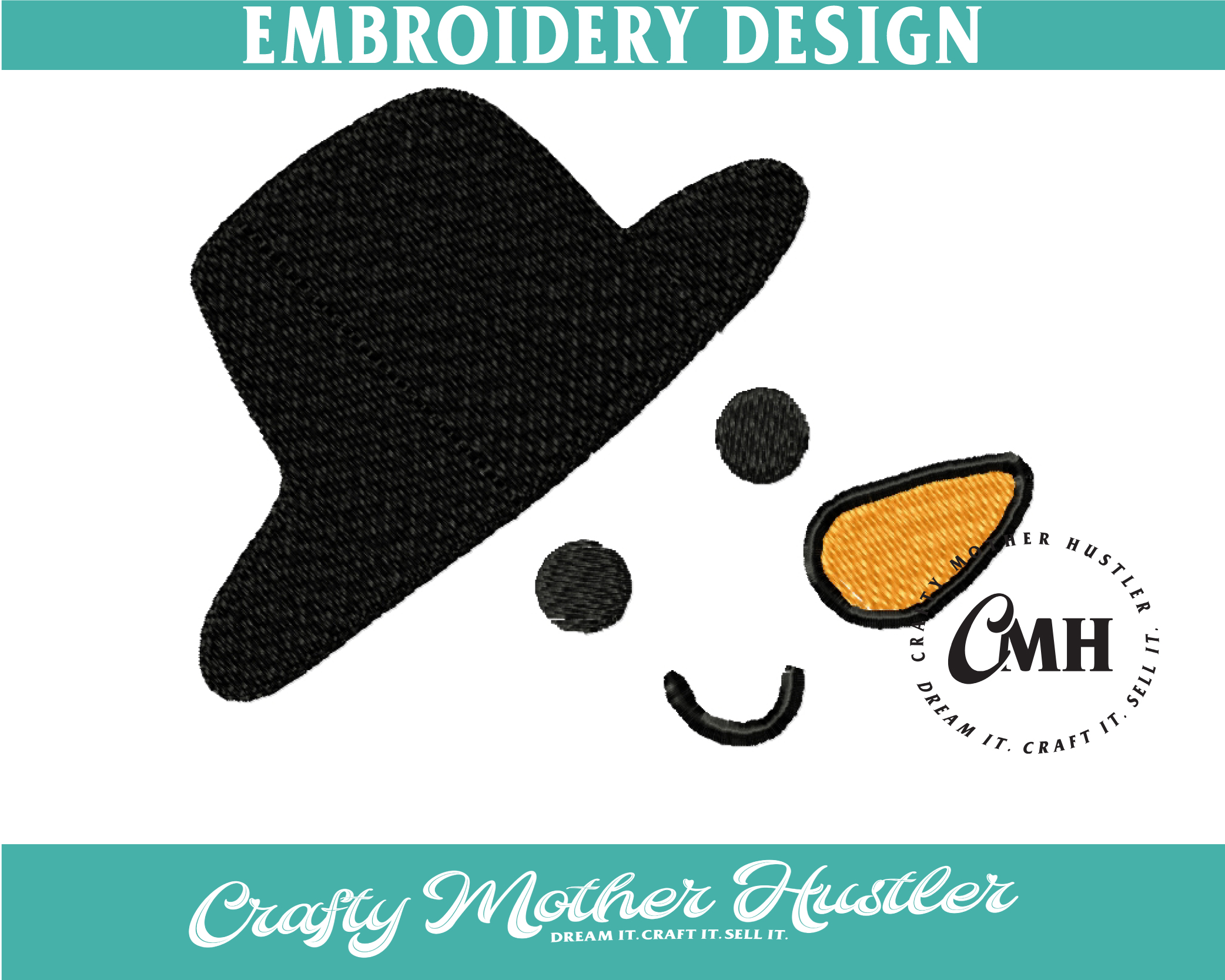 Snowman Face with Hat Embroidery Design