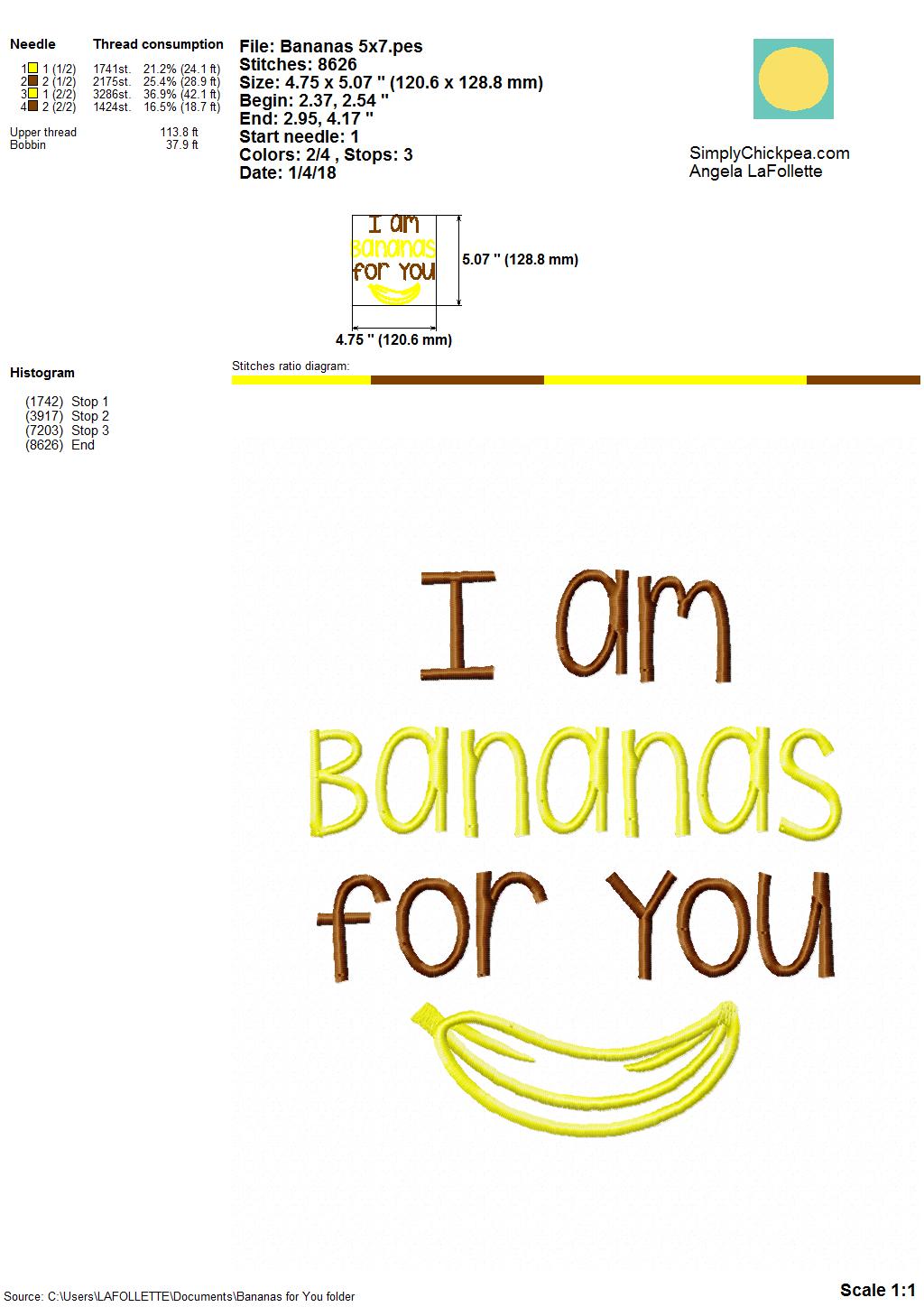 I Am Bananas for You Embroidery Design