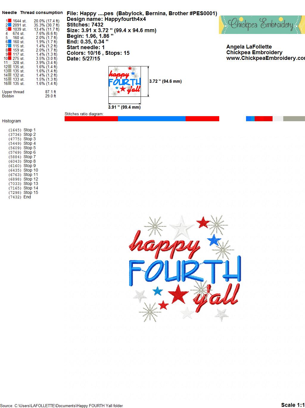 Happy Fourth Y'all Embroidery Design