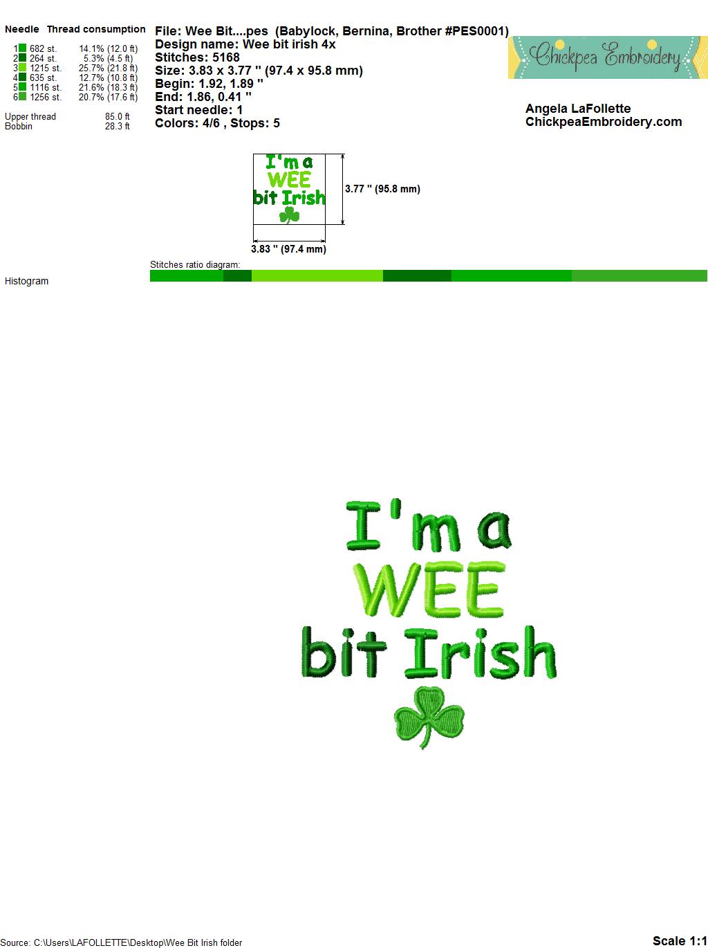 Wee Bit Irish St. Patrick's Day Embroidery Design for 4x4 and 5x7 Hoops
