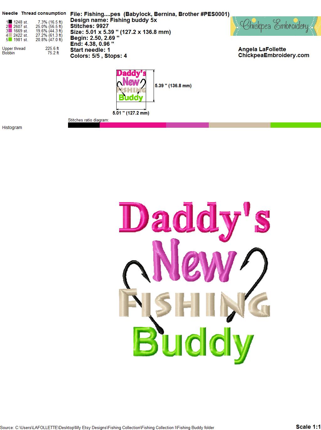 Daddy's New Fishing Buddy Embroidery Design